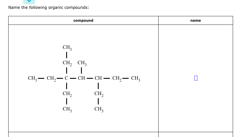 Solved Name the following organic compounds: compound name | Chegg.com