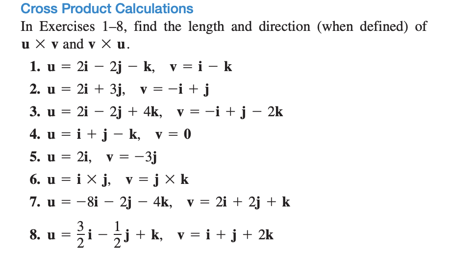Solved Cross Product Calculations In Exercises 1-8, find the | Chegg.com