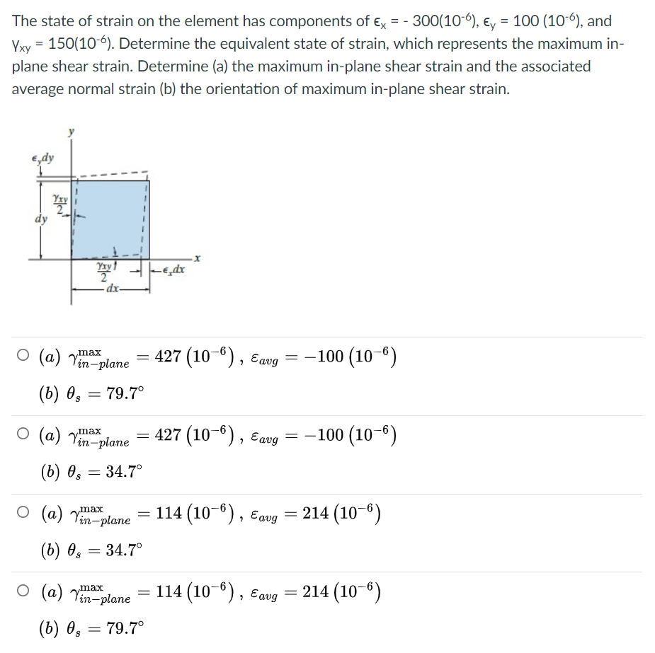 Solved The state of strain on the element has components of | Chegg.com