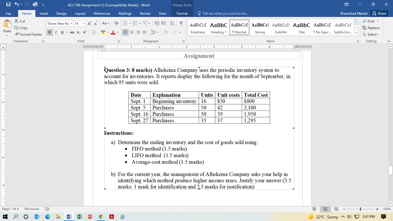 Solved File Paste Picture Tools o ACC106-Assignment (1) | Chegg.com
