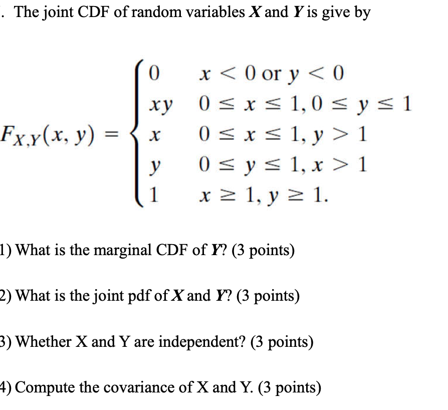 Solved · The joint CDF of random variables X and Y is give | Chegg.com