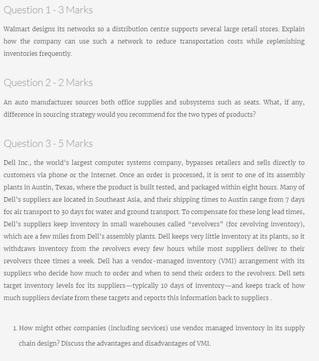 Solved Question 1-3 Marks Walmart designs its networks so a | Chegg.com