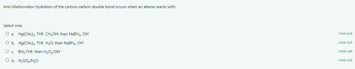 Solved Anti-Markovnikov hydration of ﻿the carbon-carbon | Chegg.com
