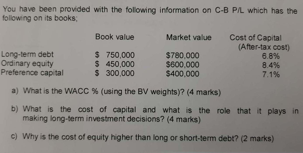 Solved You have been provided with the following information | Chegg.com