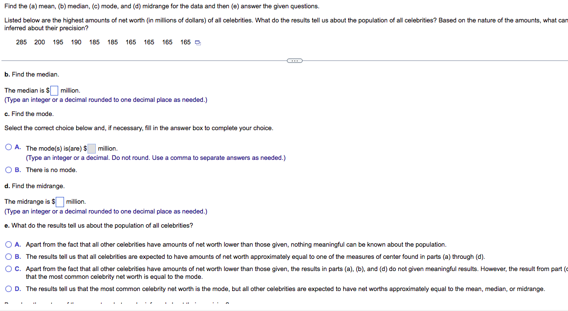 Solved Find the (a) mean, (b) median, (c) mode, and (d) | Chegg.com