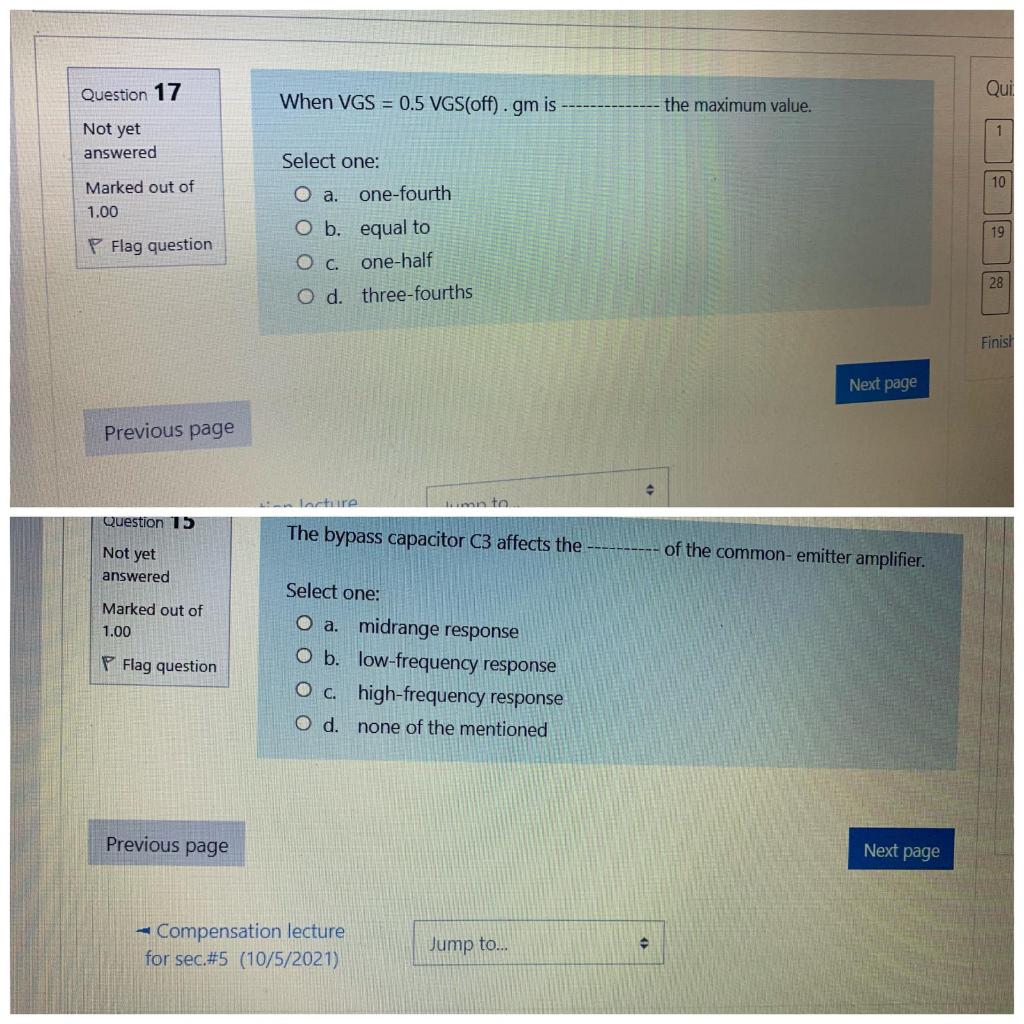 Solved Question 17 Qui When VGS = 0.5 VGS(off) .gm is the | Chegg.com