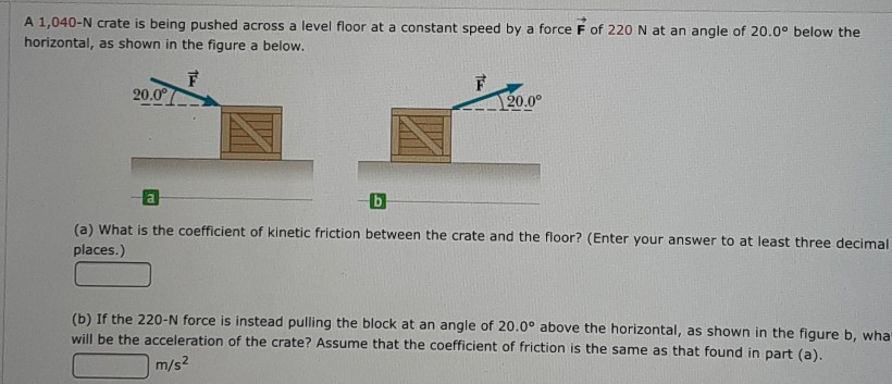 Solved A 1,040-N crate is being pushed across a level floor | Chegg.com