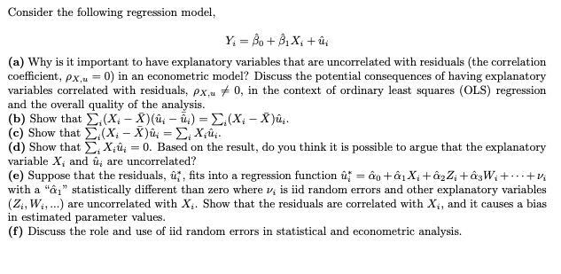 Solved Consider the following regression model, | Chegg.com
