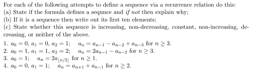 Solved For each of the following attempts to define a | Chegg.com