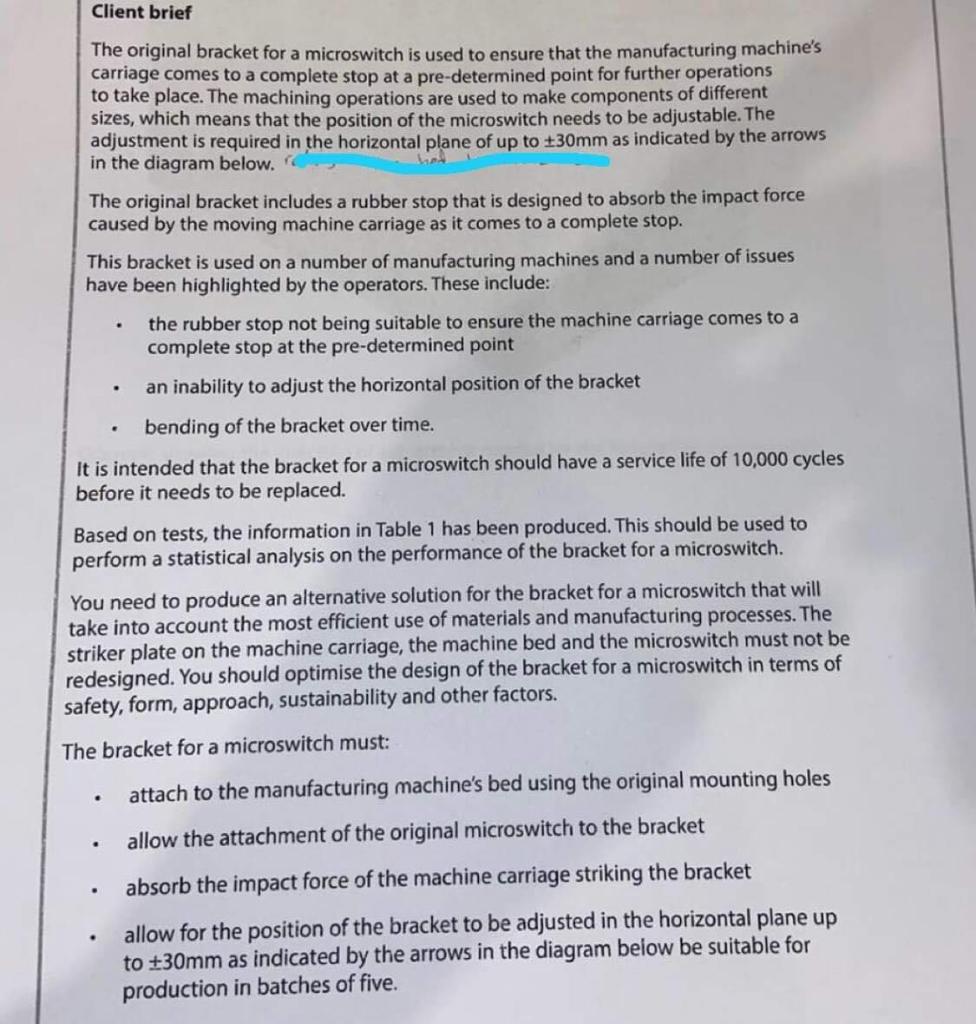 Solved Client brief The original bracket for a microswitch | Chegg.com
