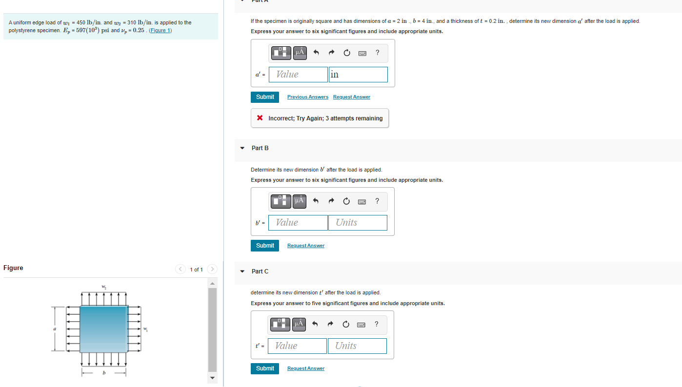 Solved A uniform edge load of w1=450lb/ in. and w2=310lb/ | Chegg.com