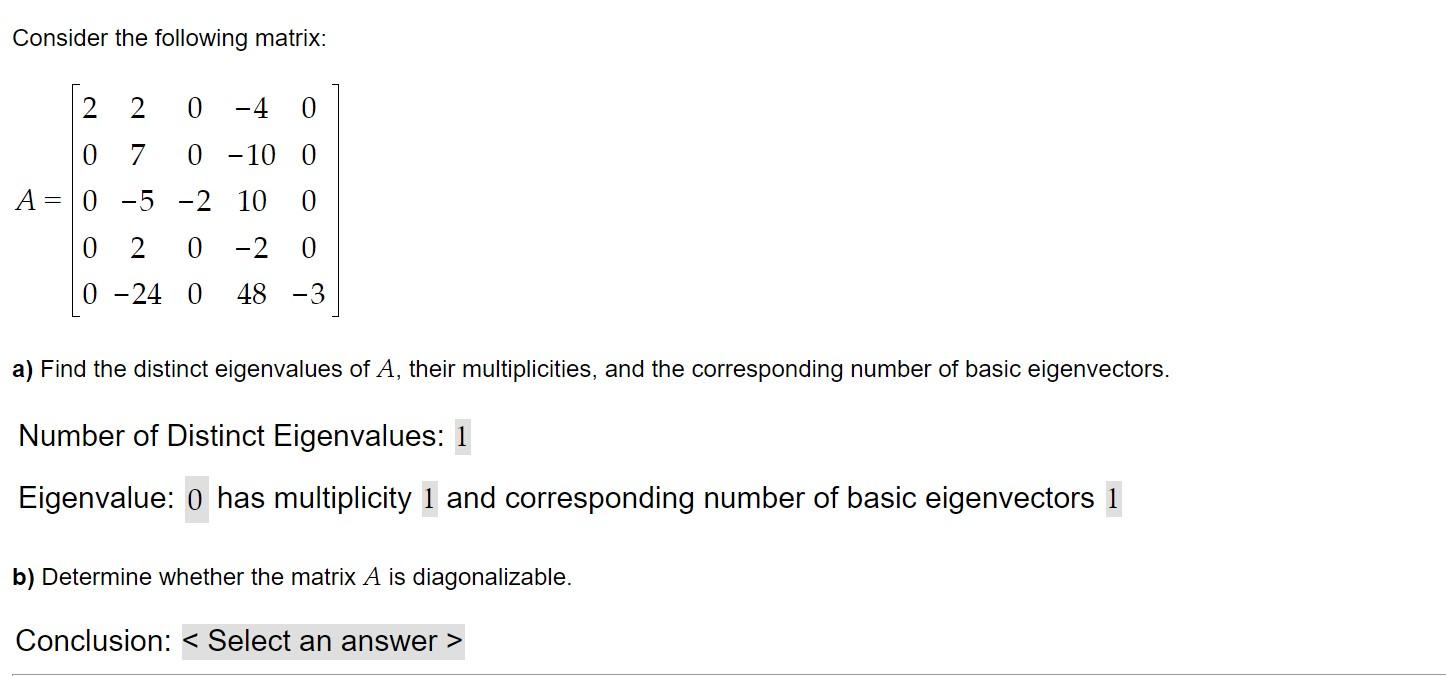 Solved Consider the following matrix: | Chegg.com