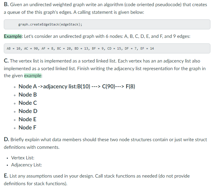 Solved B. Given an undirected weighted graph write an | Chegg.com
