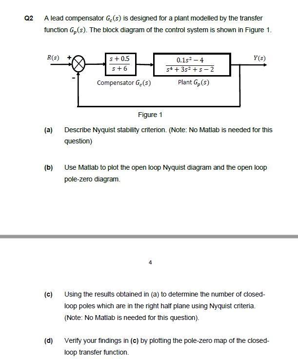 Solved Q2 A lead compensator Gc(s) is designed for a plant | Chegg.com