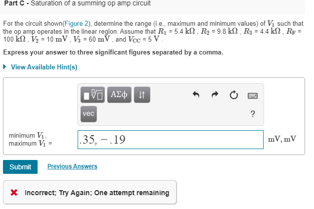 Solved Part C - Saturation of a summing op amp circuit For | Chegg.com