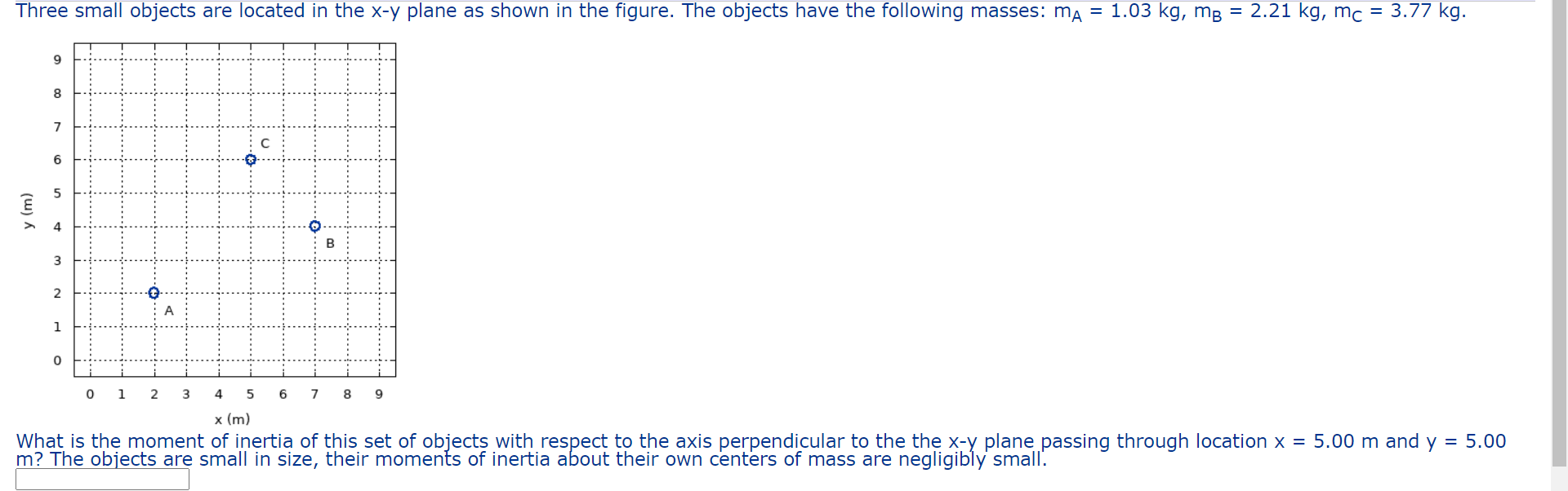 Solved Three small objects are located in the x−y plane as | Chegg.com