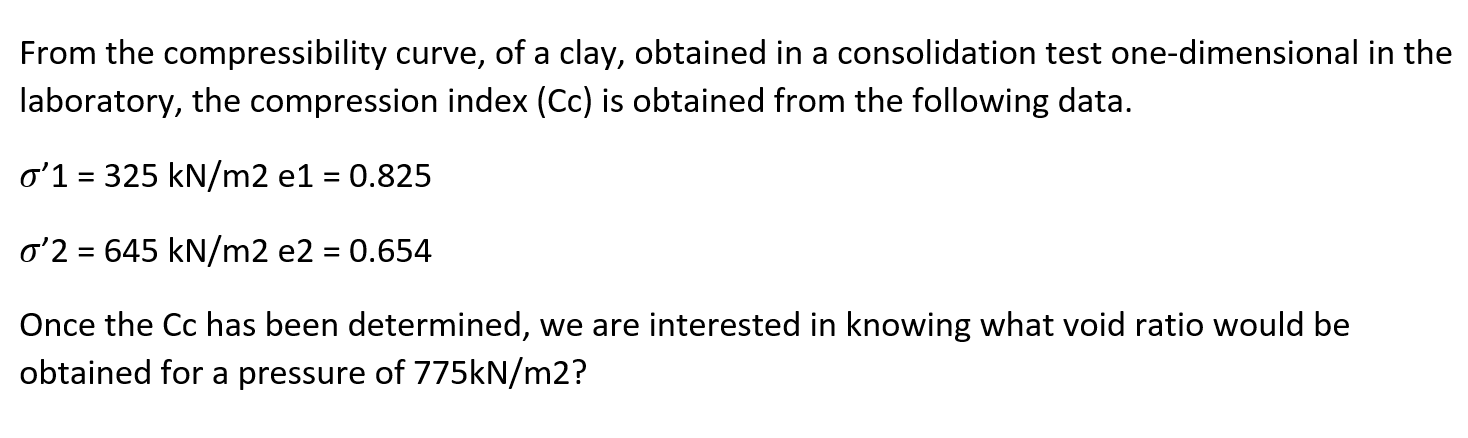 Solved From the compressibility curve, of a clay, obtained | Chegg.com