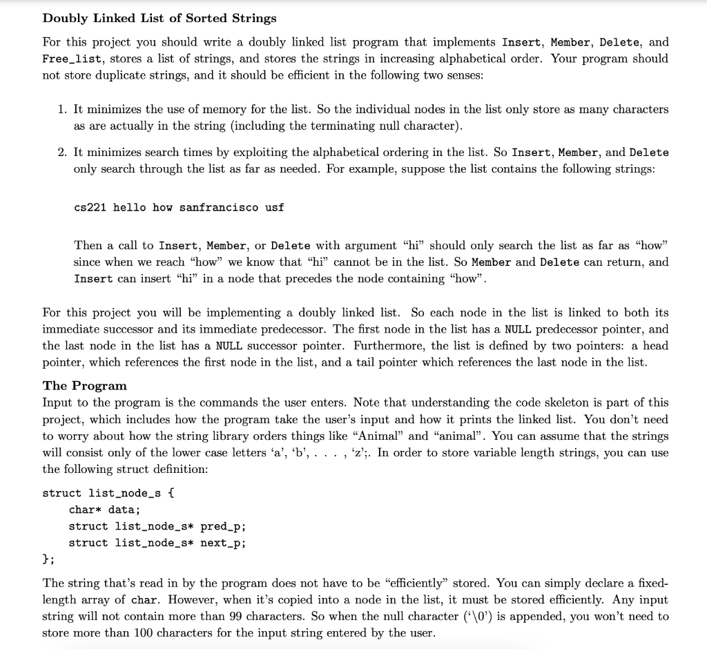 Solved Doubly Linked List Of Sorted Strings For This Project Chegg