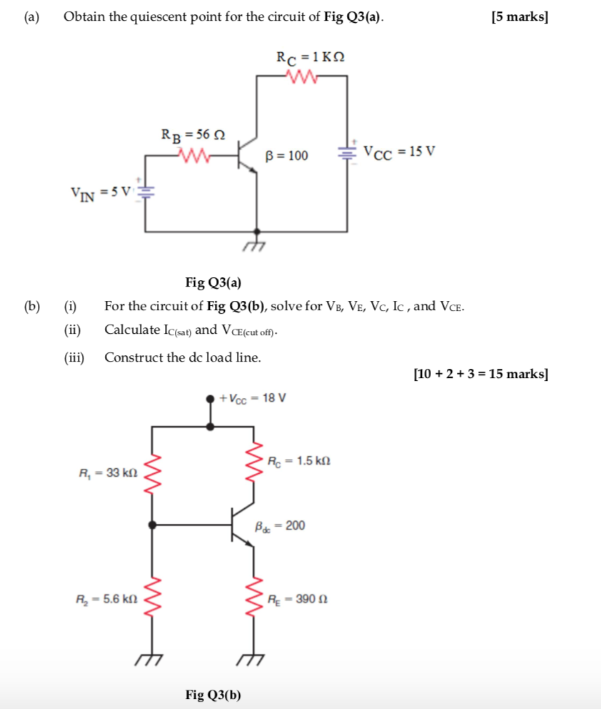 Solved (a) Obtain the quiescent point for the circuit of Fig | Chegg.com