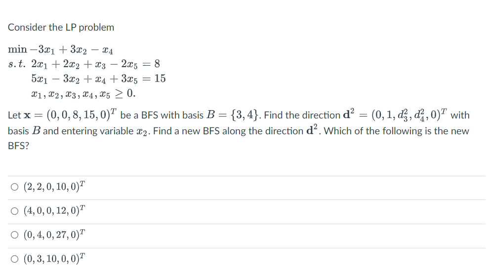 Solved Consider the LP problem min s.t. | Chegg.com