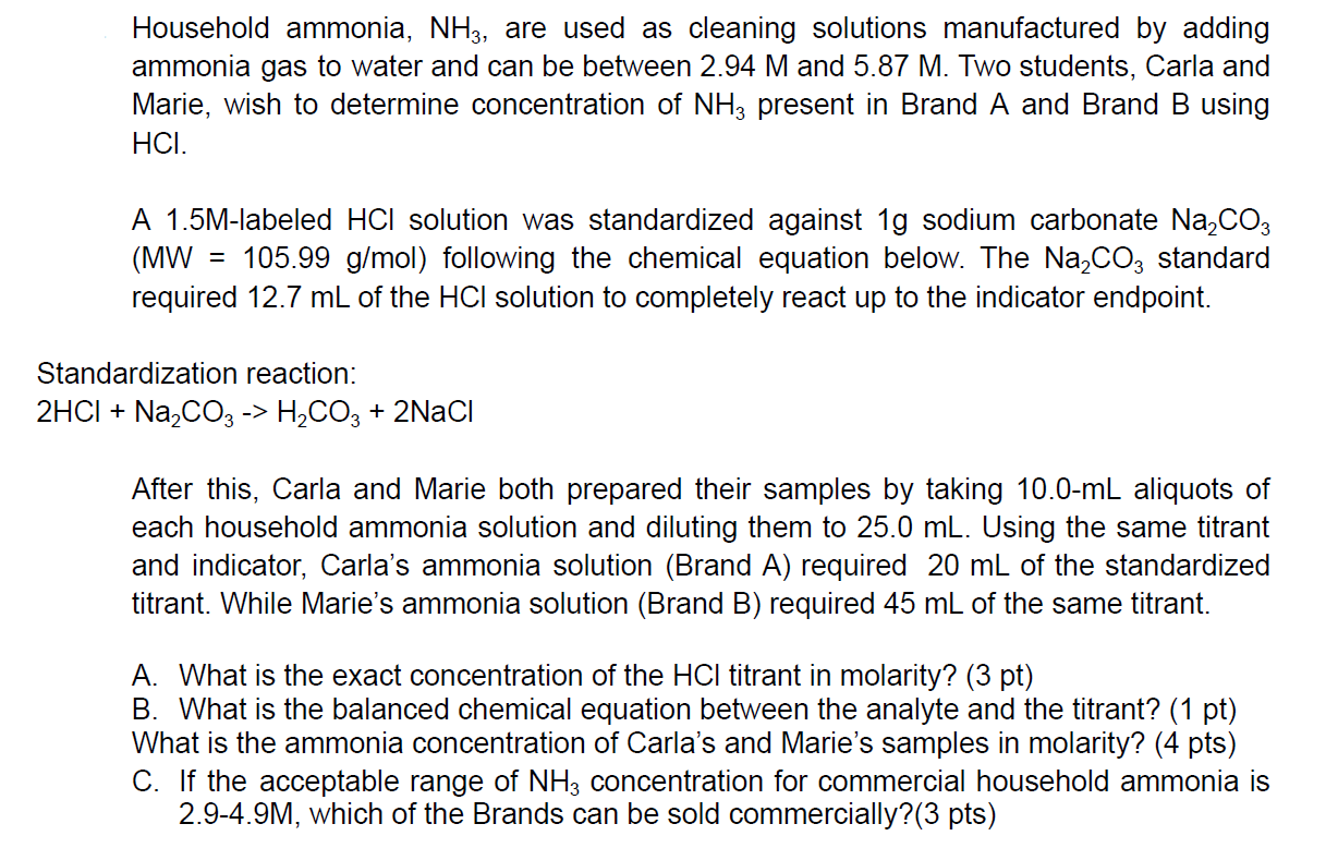 Solved Household ammonia, NH3, are used as cleaning | Chegg.com