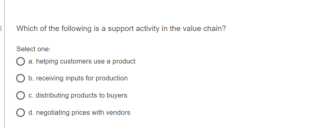 Solved Which of the following is a support activity in the | Chegg.com