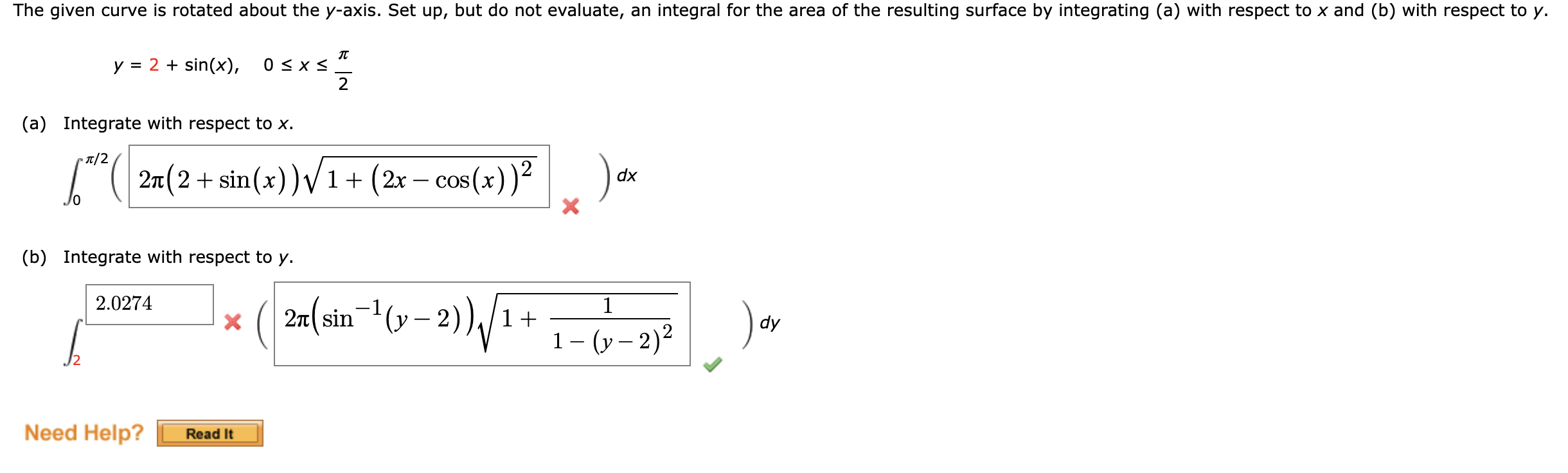 Solved y=2+sin(x),0≤x≤π2(a) ﻿Integrate with respect to | Chegg.com