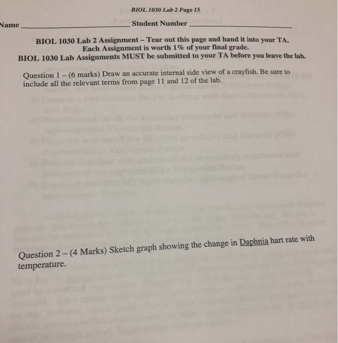 BIOL 1030 Lab 2 Page 15 Name Student Number BIOL 1030 | Chegg.com