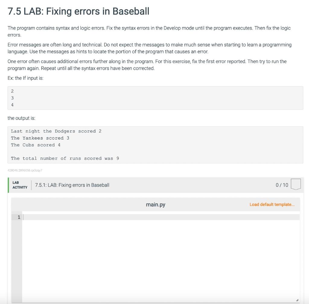 Solved The Program Contains Syntax And Logic Errors Fix The Chegg