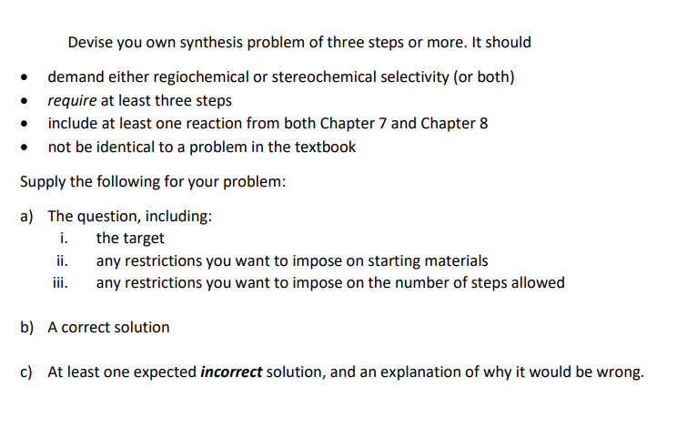 Devise you own synthesis problem of three steps or | Chegg.com