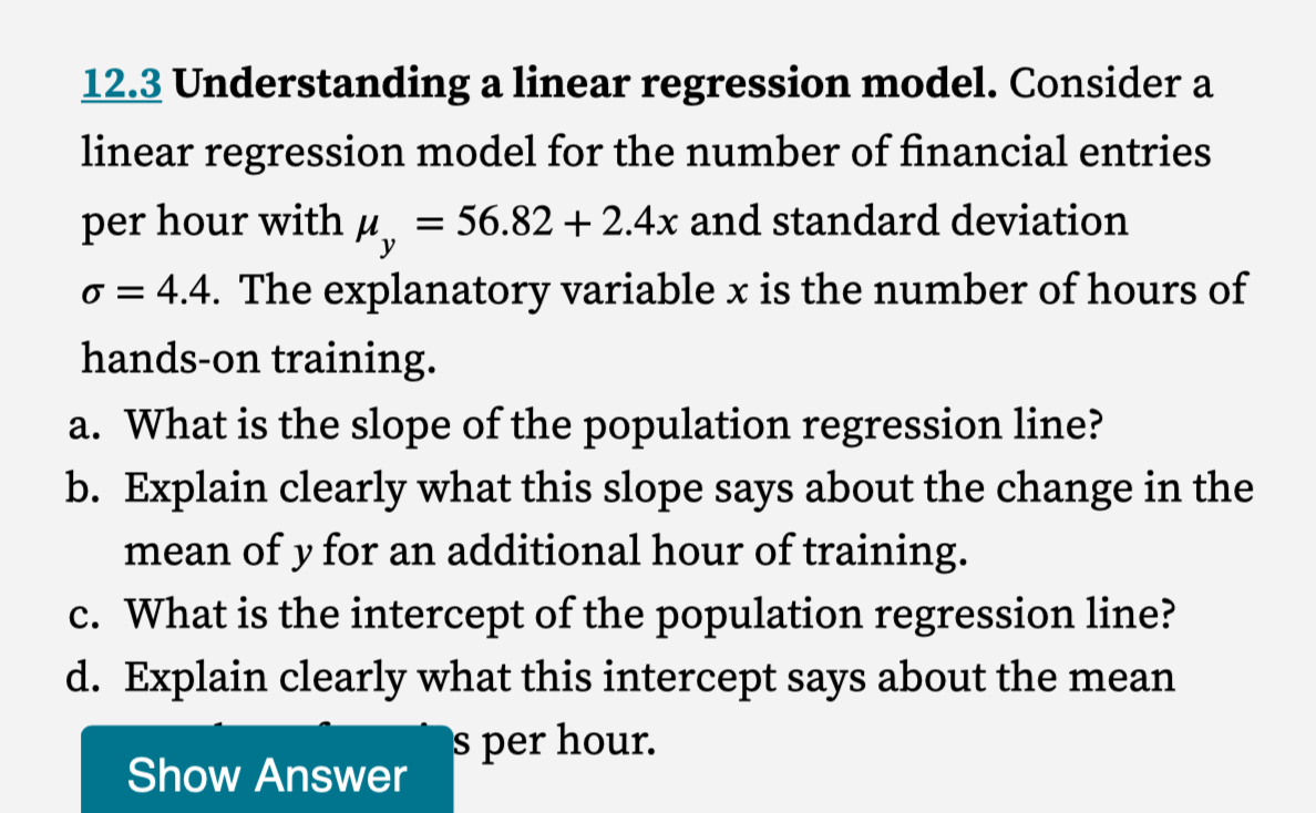 Solved 12.3 Understanding a linear regression model. | Chegg.com