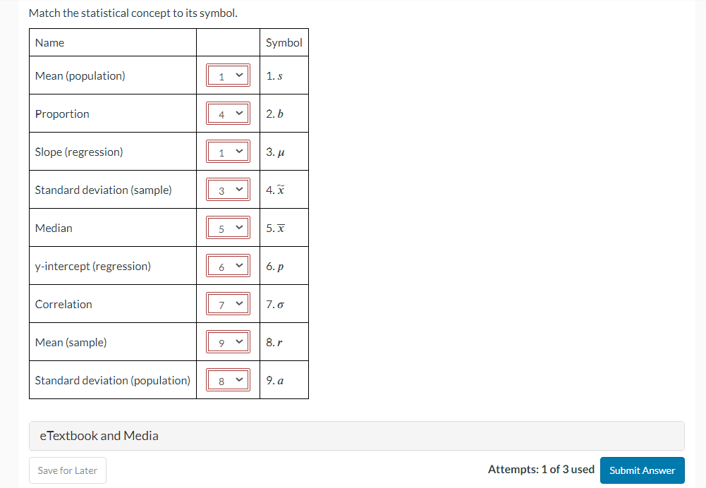 Solved Match the statistical concept to its symbol. | Chegg.com