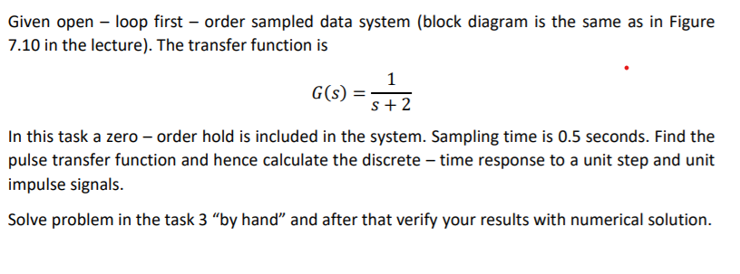 Solved Given open - loop first-order sampled data system | Chegg.com