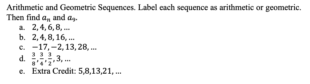 Solved Arithmetic and Geometric Sequences. Label each | Chegg.com