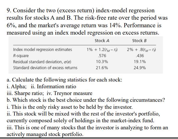 9. Consider the two (excess return) index-model | Chegg.com