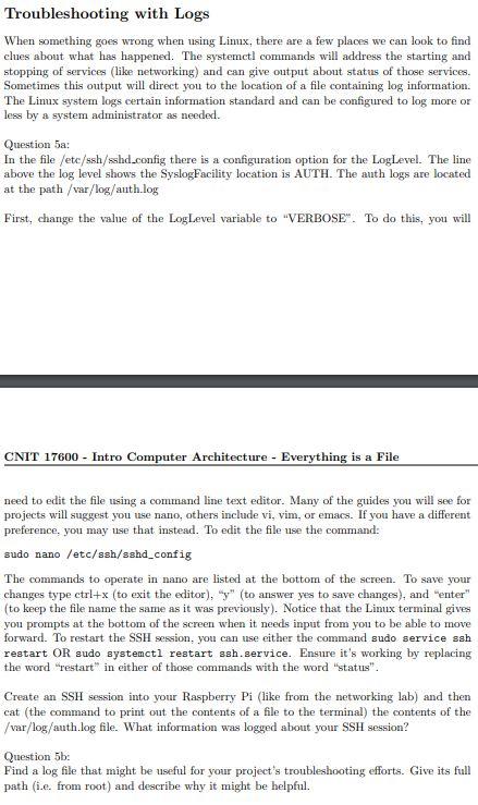 Solved Troubleshooting with Logs When something goes wrong | Chegg.com