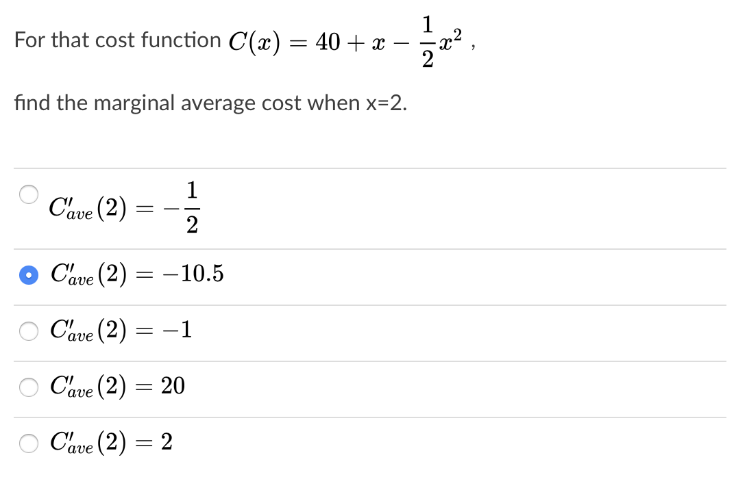 Solved 1 For that cost function C(x) = 40 + x -X2 find the | Chegg.com
