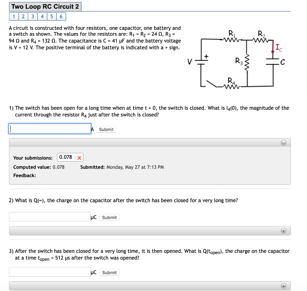Solved Two Loop RC Circuit 2 1 2 3 456 A circuit is | Chegg.com