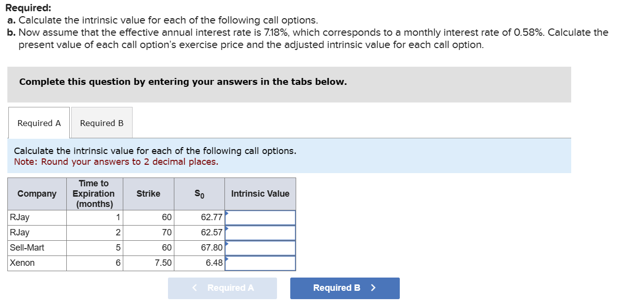 Solved Required:a. ﻿Calculate the intrinsic value for each | Chegg.com