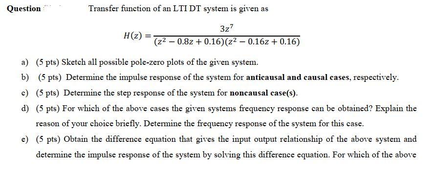 Solved Question Transfer function of an LTI DT system is | Chegg.com