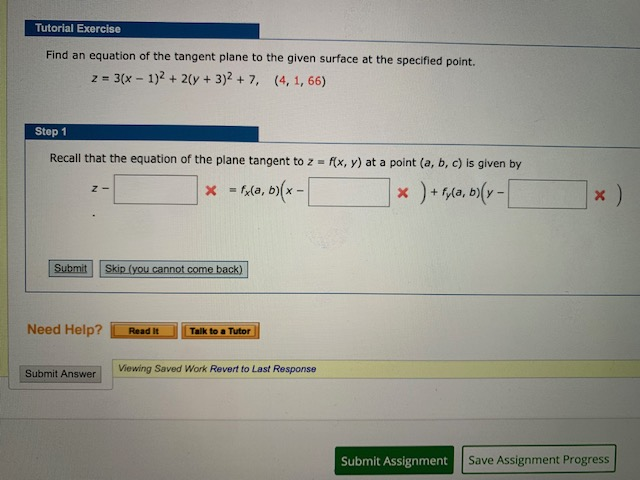 Solved Tutorial Exercise Find an equation of the tangent | Chegg.com