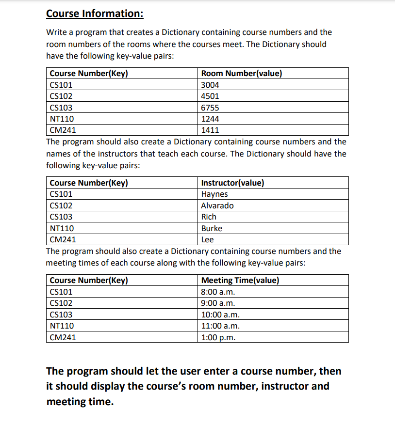 Solved Course Information Write A Program That Creates A 