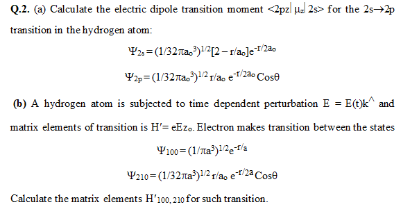 Solved (a) Calculate the electric dipole transition | Chegg.com