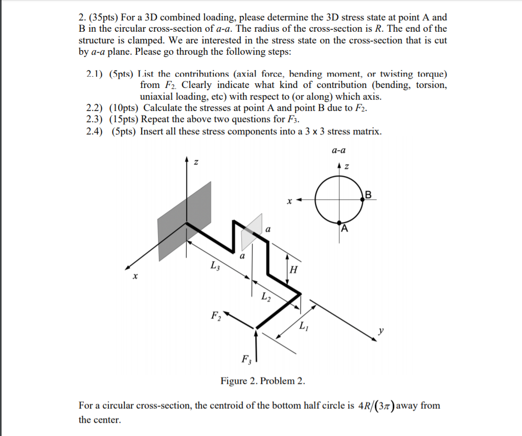 Solved 2. (35pts) For a 3D combined loading, please | Chegg.com