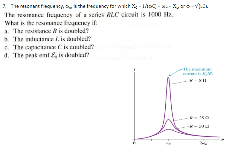 Solved 7. The resonant frequency, ω0, is the frequency for | Chegg.com
