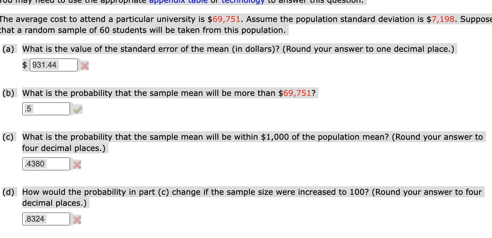 Solved The average cost to attend a particular university is | Chegg.com