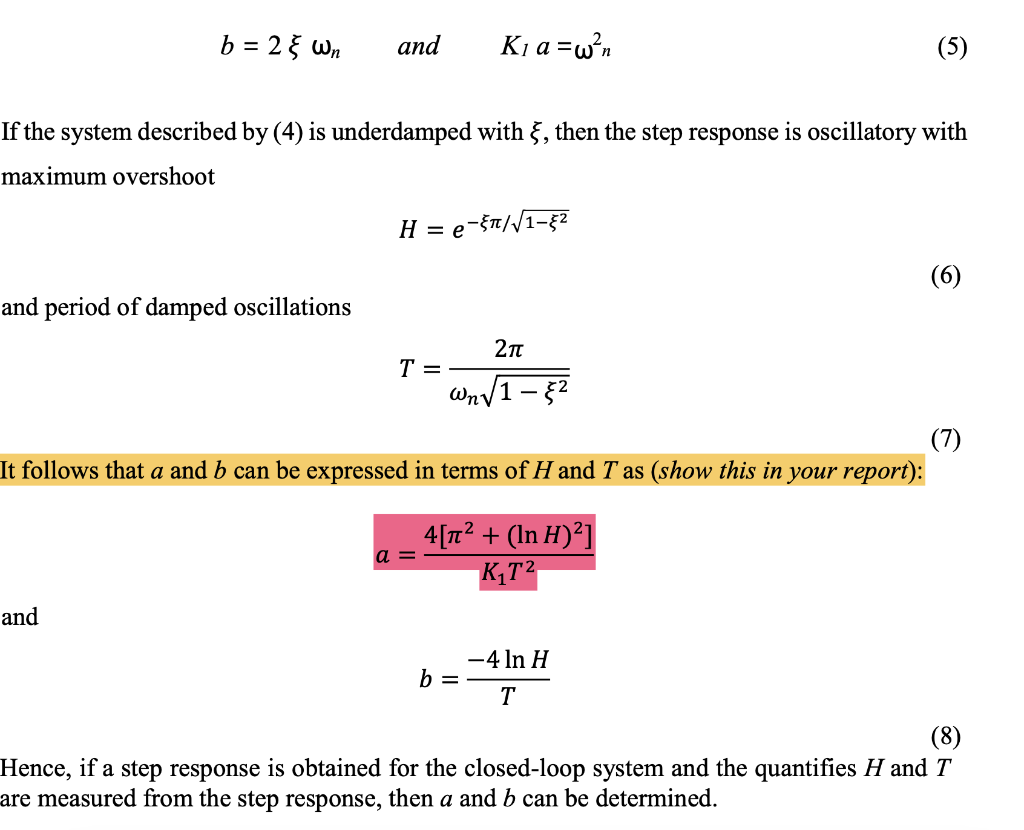 Solved b = 2 & Wn = and K; a =wn (5) If the system described | Chegg.com