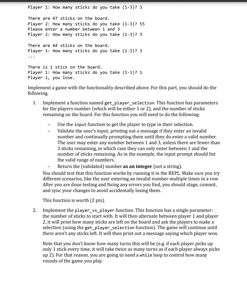 Solved Computational Problem: Game of Sticks AI In the game | Chegg.com