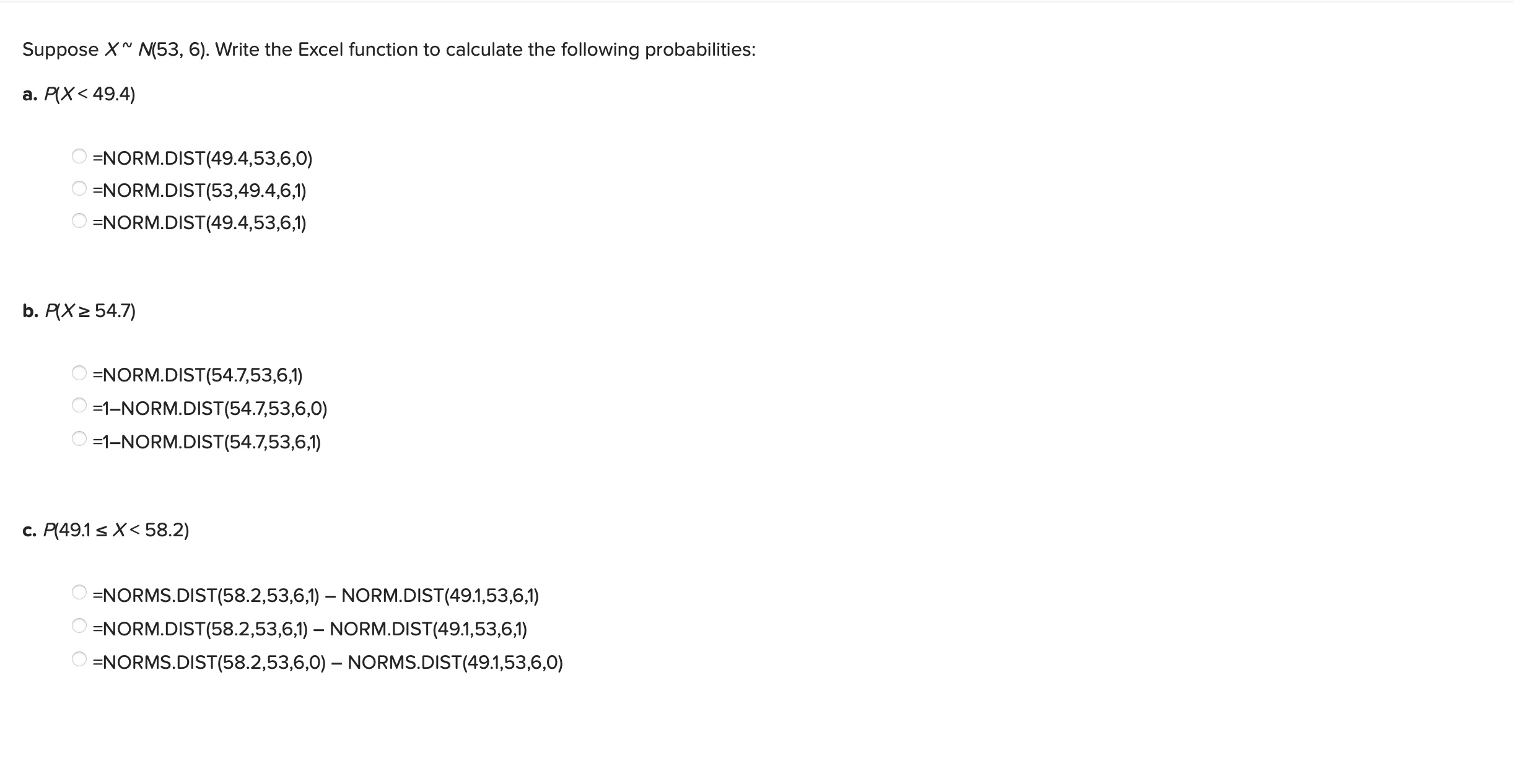 Solved Suppose X N 53 6 Write The Excel Function To Chegg