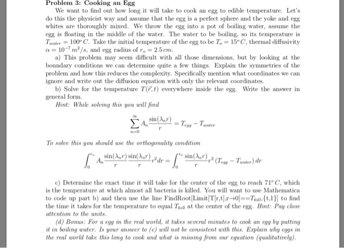 Problem 3: Cooking an Egg We want to find out how | Chegg.com